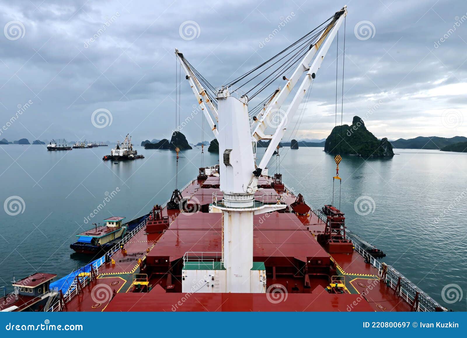 Loading Bulk Cargo of Limestone from Barges into a Bulk Carrier by ...