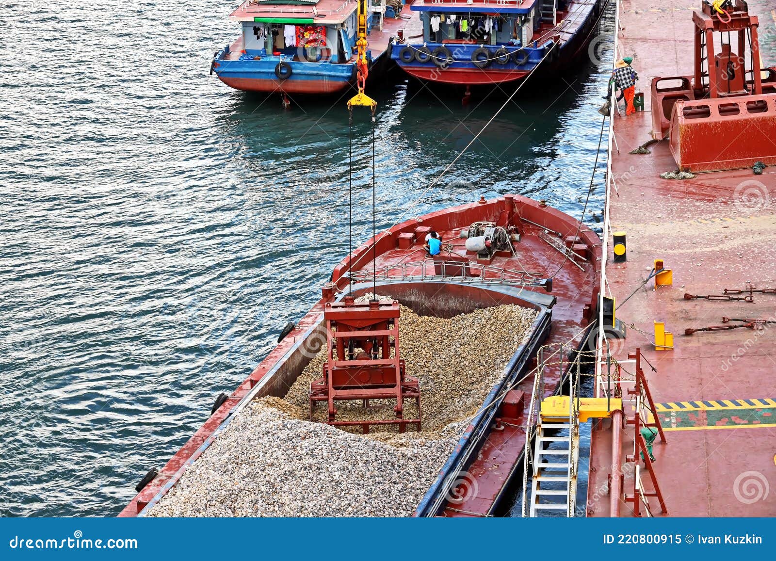 Loading Bulk Cargo of Limestone from Barges into a Bulk Carrier by ...