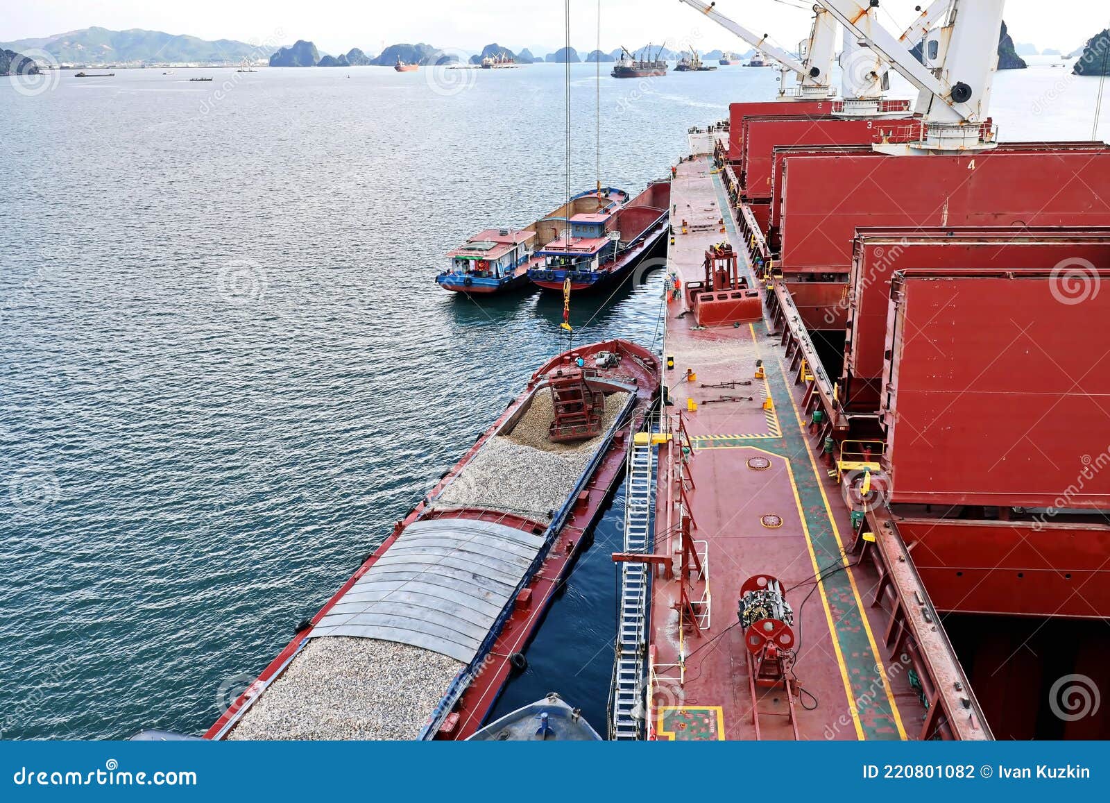 Loading Bulk Cargo of Limestone from Barges into a Bulk Carrier by ...