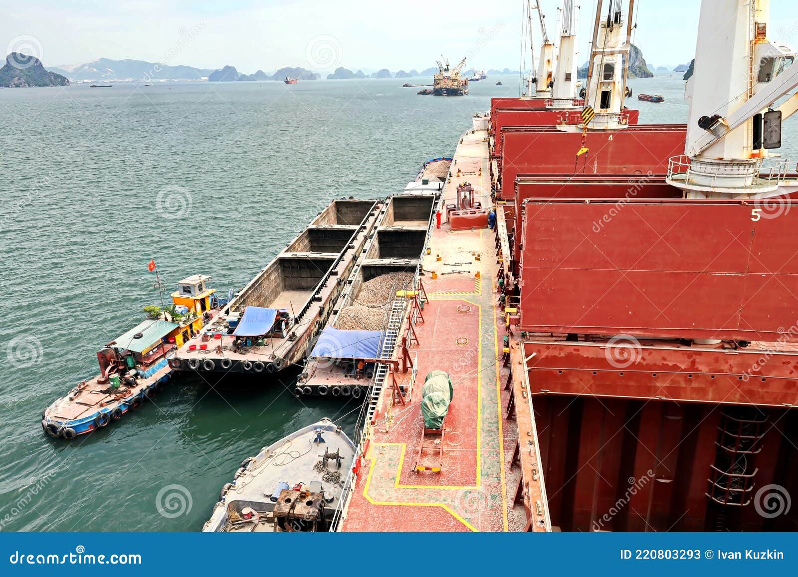 Loading Bulk Cargo of Limestone from Barges into a Bulk Carrier by ...