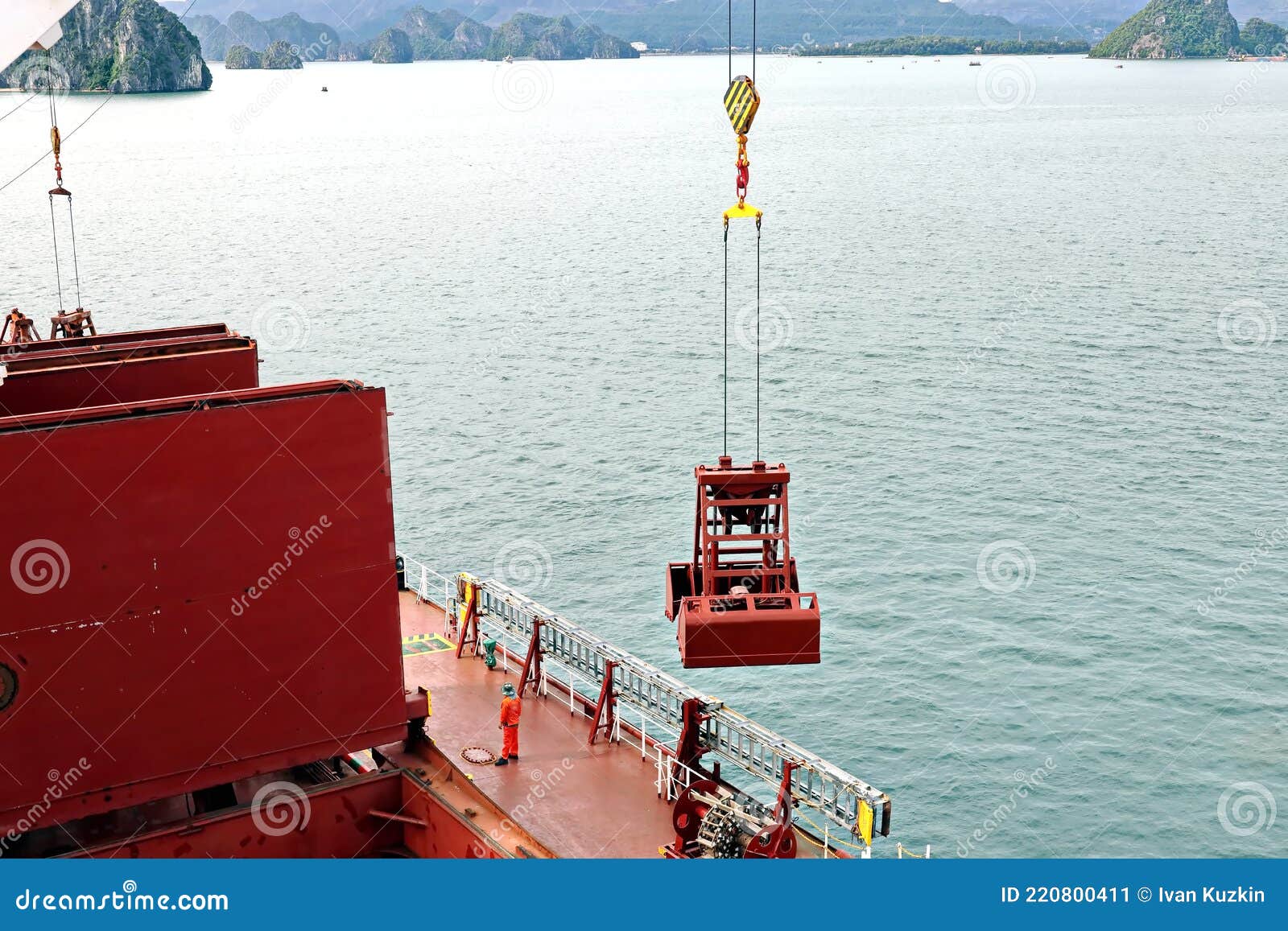 Loading Bulk Cargo of Limestone from Barges into a Bulk Carrier by ...