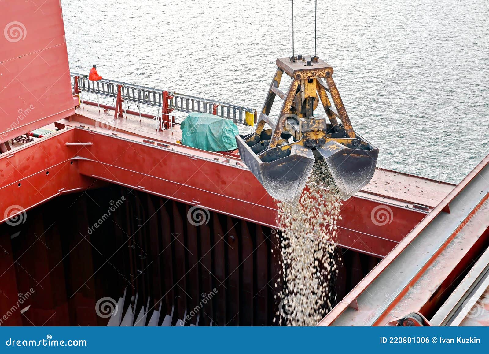Loading Bulk Cargo of Limestone from Barges into a Bulk Carrier by ...