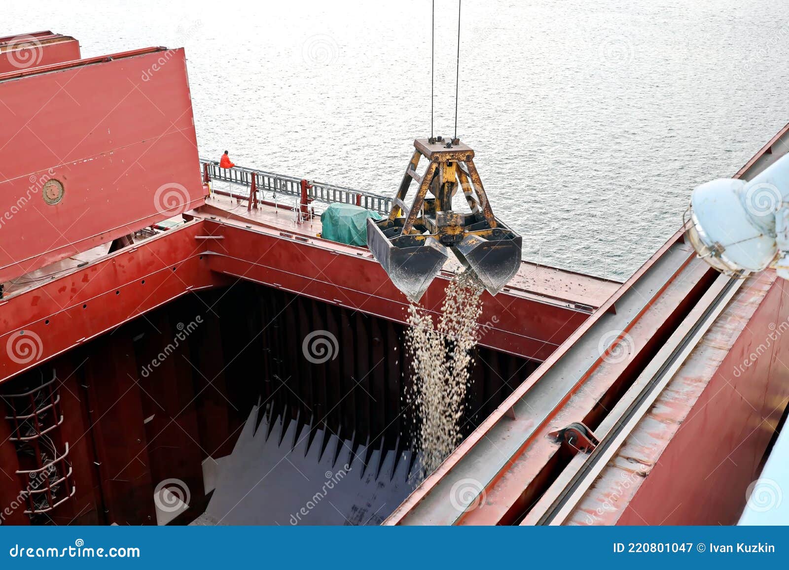 Loading Bulk Cargo of Limestone from Barges into a Bulk Carrier by ...