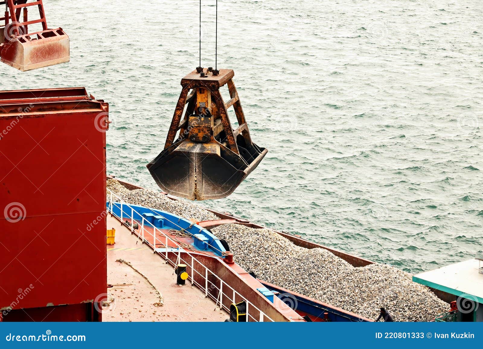 Loading Bulk Cargo of Limestone from Barges into a Bulk Carrier by ...