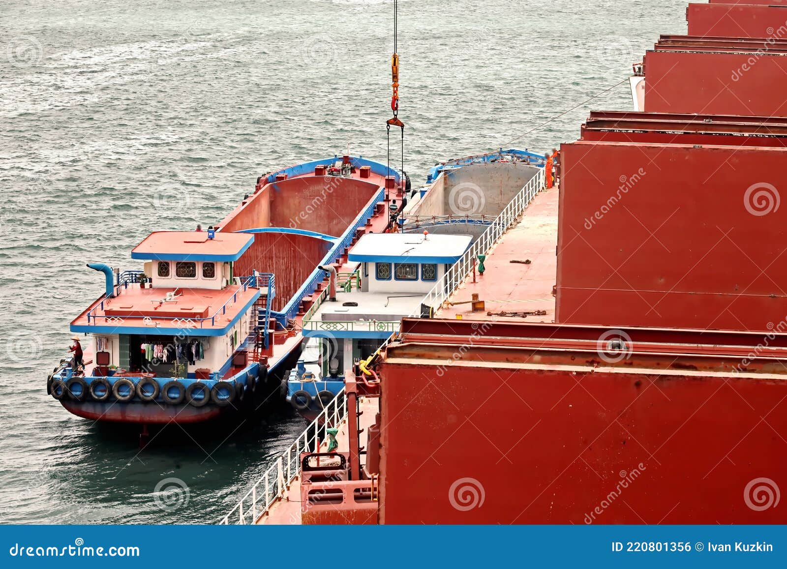 Loading Bulk Cargo of Limestone from Barges into a Bulk Carrier by ...