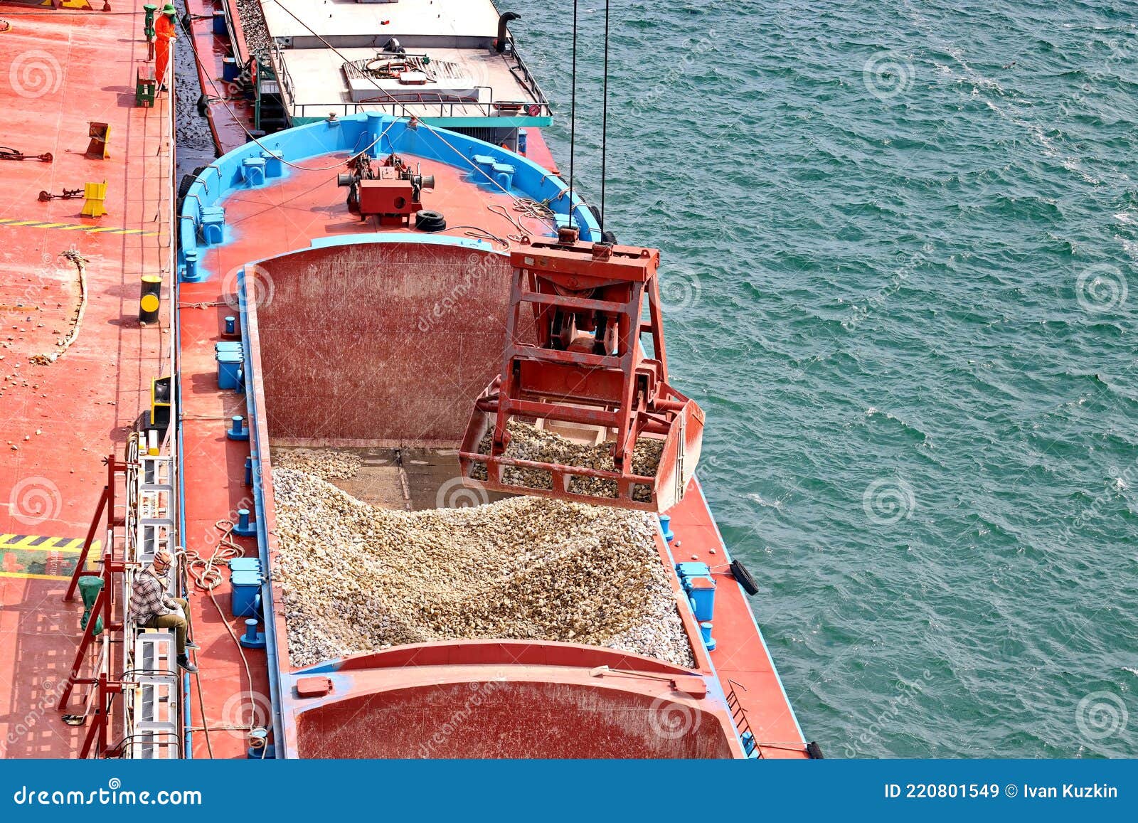 Loading Bulk Cargo of Limestone from Barges into a Bulk Carrier by ...