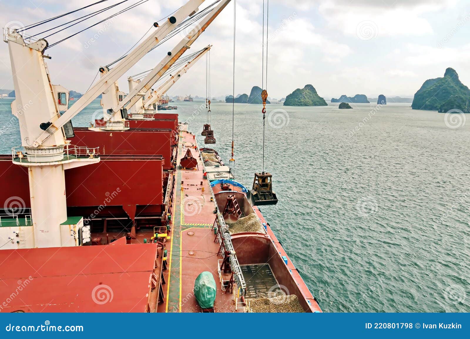 Loading Bulk Cargo of Limestone from Barges into a Bulk Carrier by ...