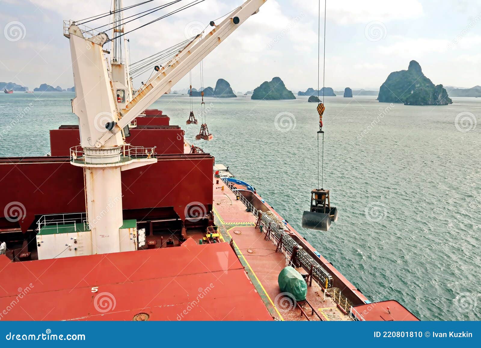 Loading Bulk Cargo of Limestone from Barges into a Bulk Carrier by ...