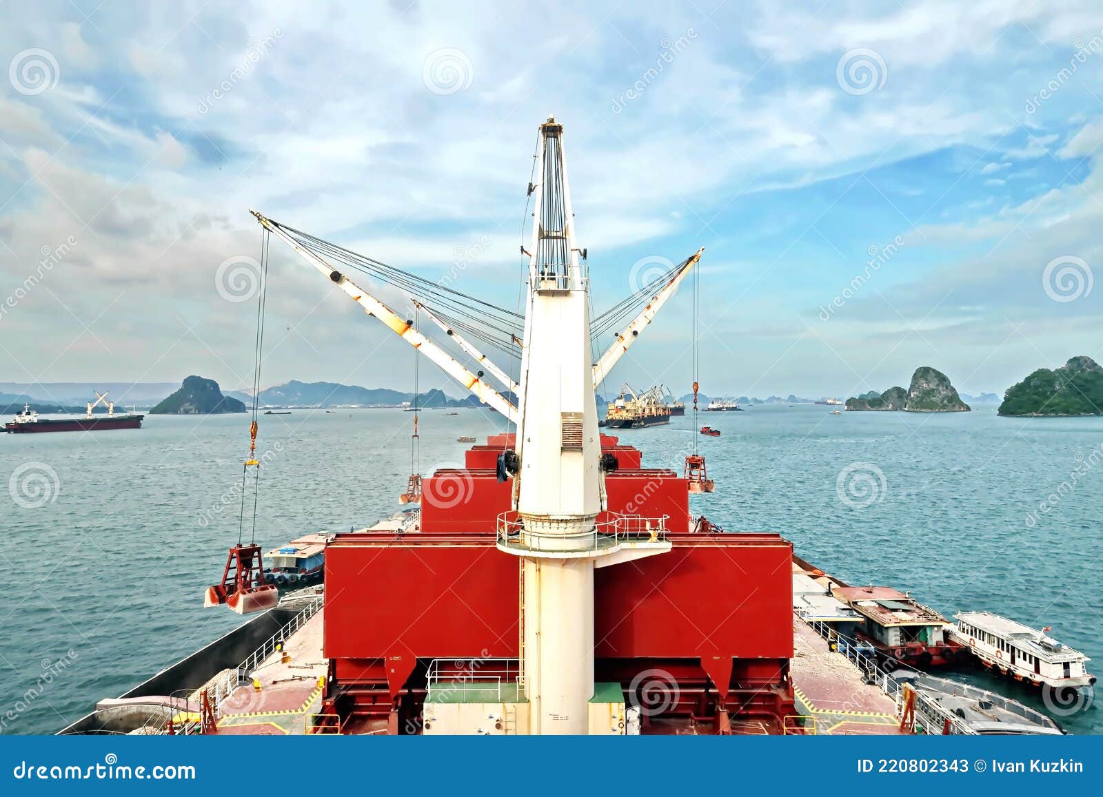 Loading Bulk Cargo of Limestone from Barges into a Bulk Carrier by ...
