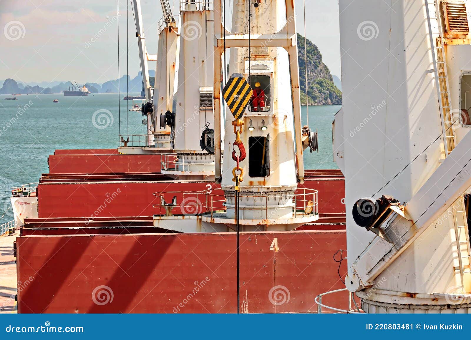 Loading Bulk Cargo of Limestone from Barges into a Bulk Carrier by ...