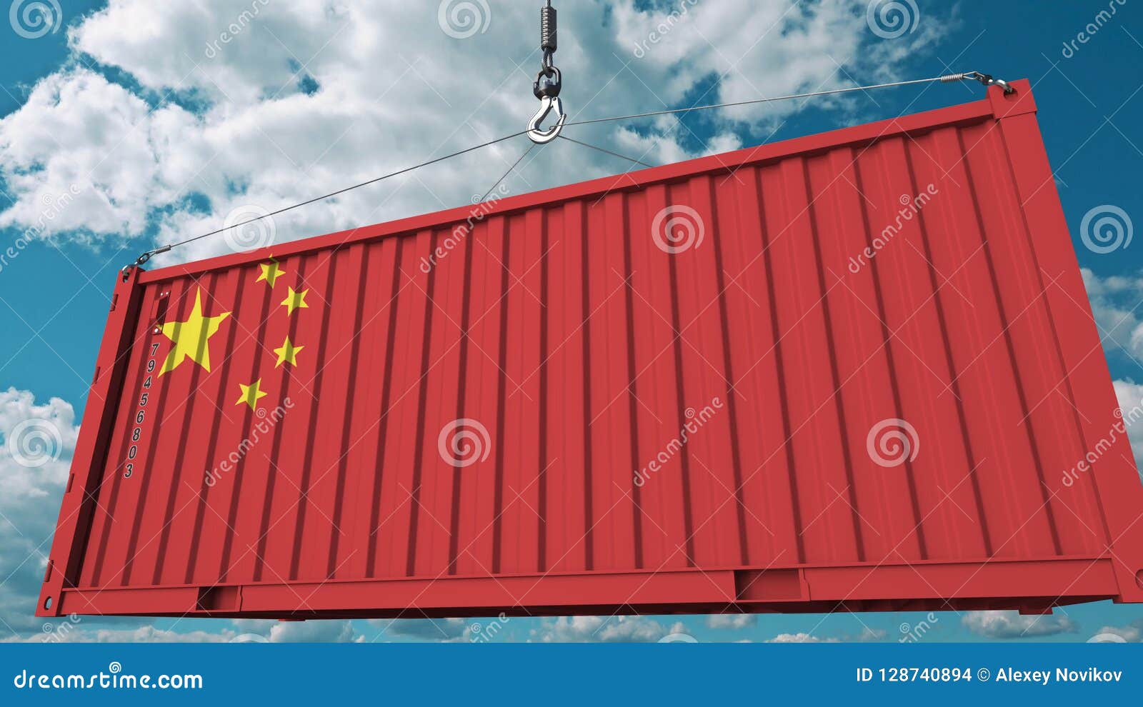 Loading Cargo Container with Flag of China. Chinese Import or Export ...