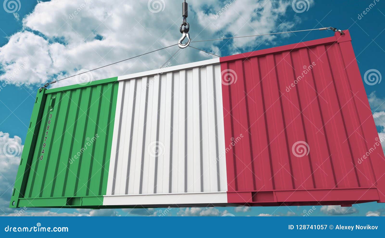 Loading Cargo Container with Flag of Italy. Italian Import or Export ...