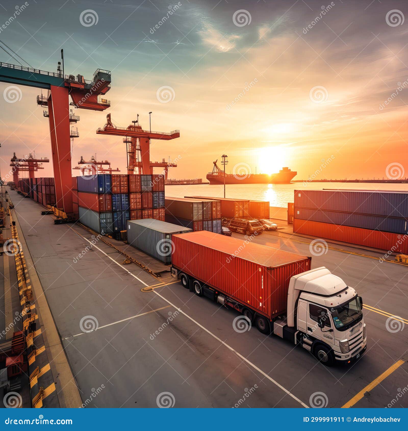 Loading a Cargo Container. Container Ship in the International Terminal ...