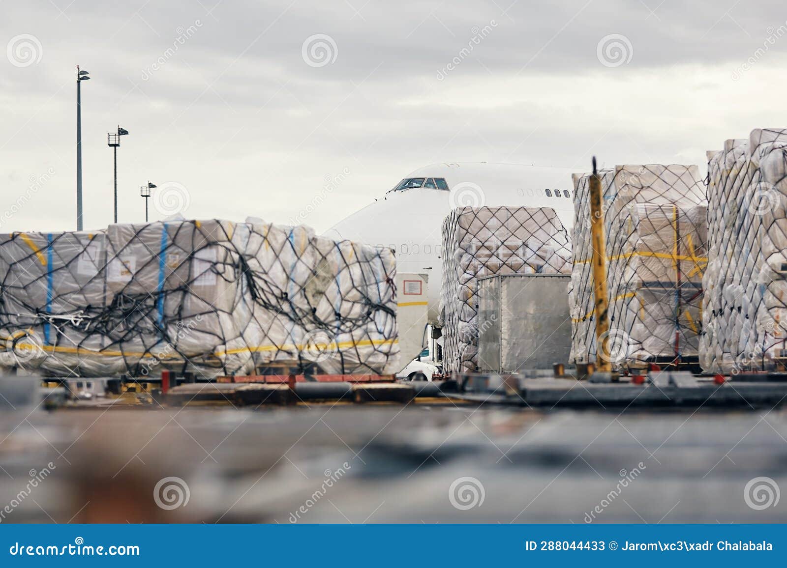 Loading of Cargo Containers To Plane at Airport Stock Image - Image of ...