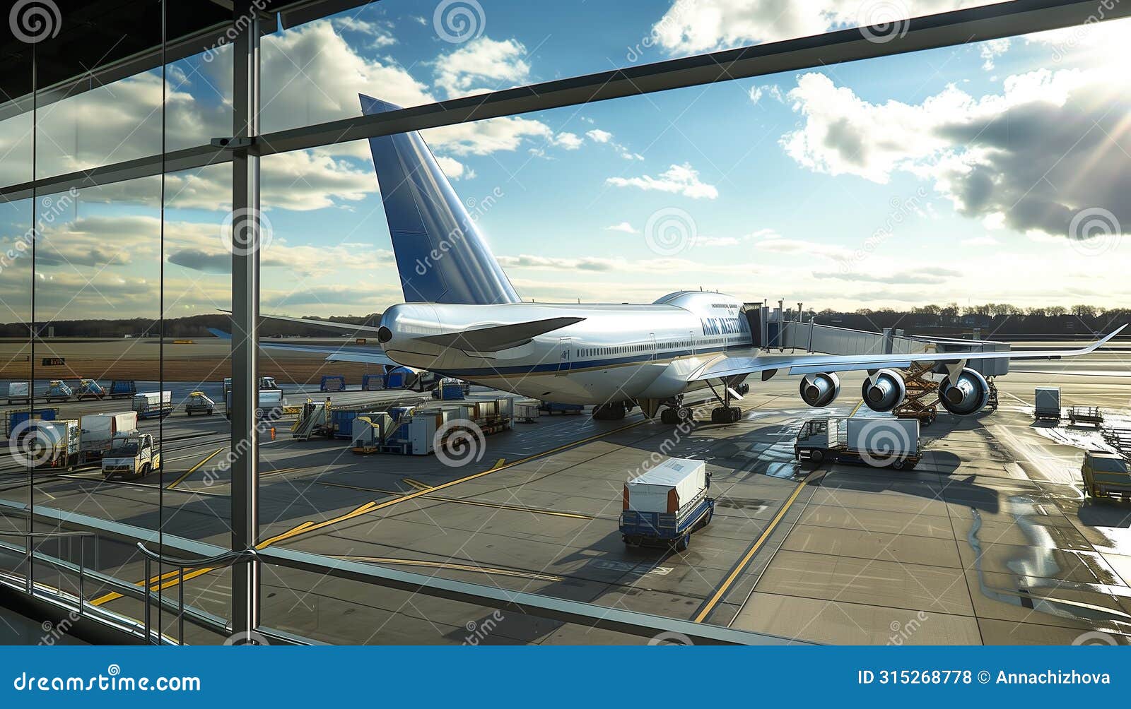 Loading Cargo on the Plane in Airport, View through Window Stock Photo ...