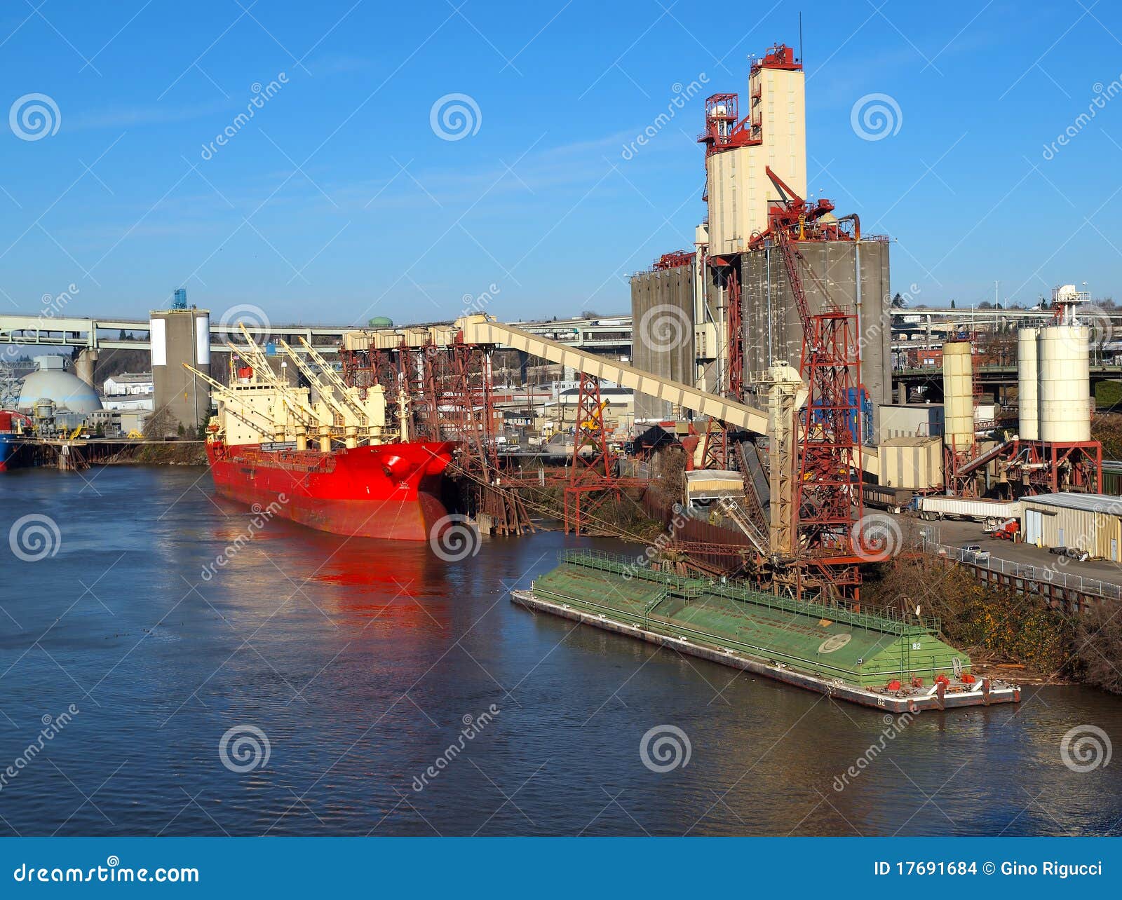 Loading a Cargo Ship, Grain Elevators Portland or. Stock Photo - Image ...