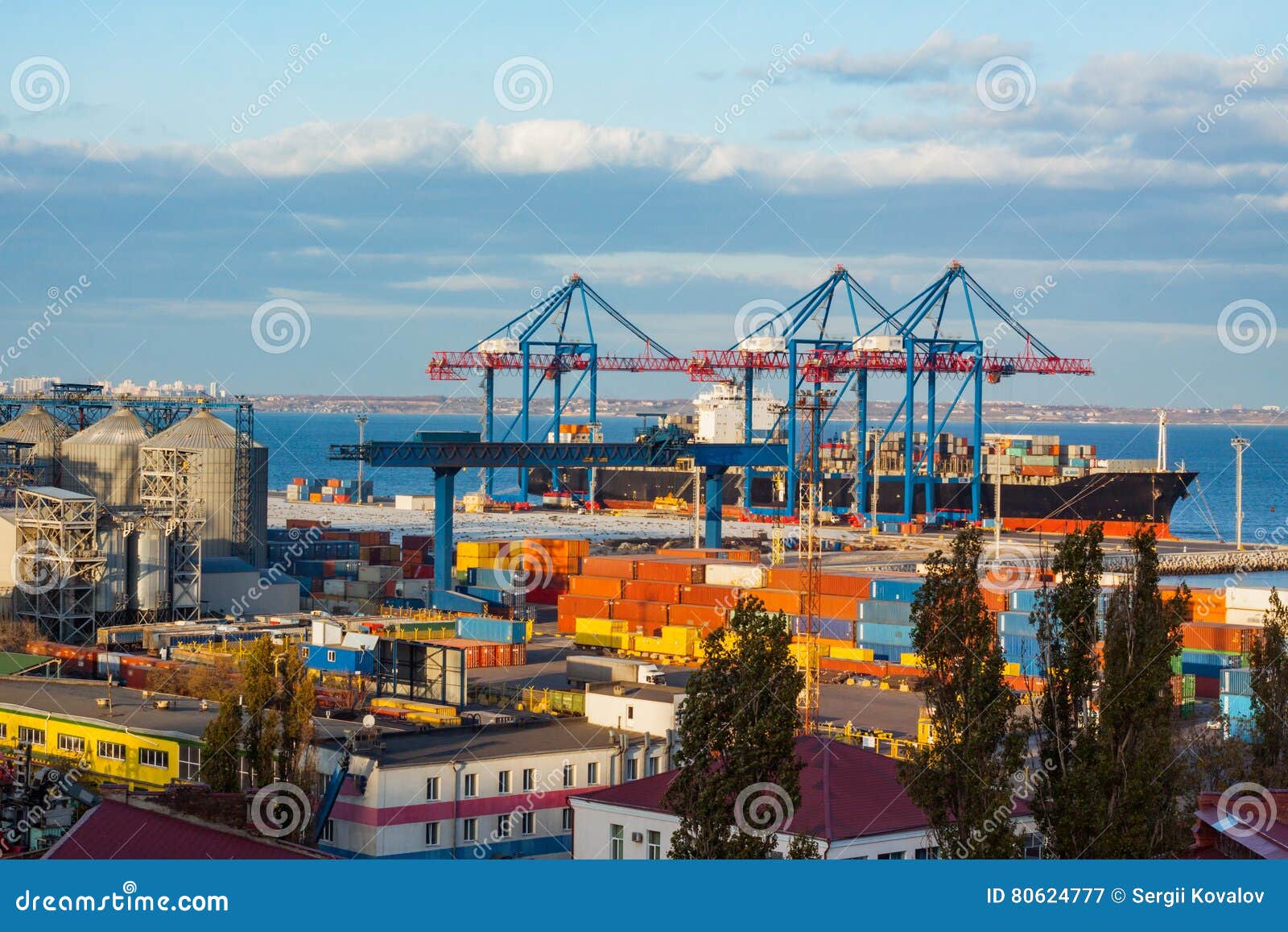 Loading of Cargo Ship in Sea Port Stock Image - Image of business ...