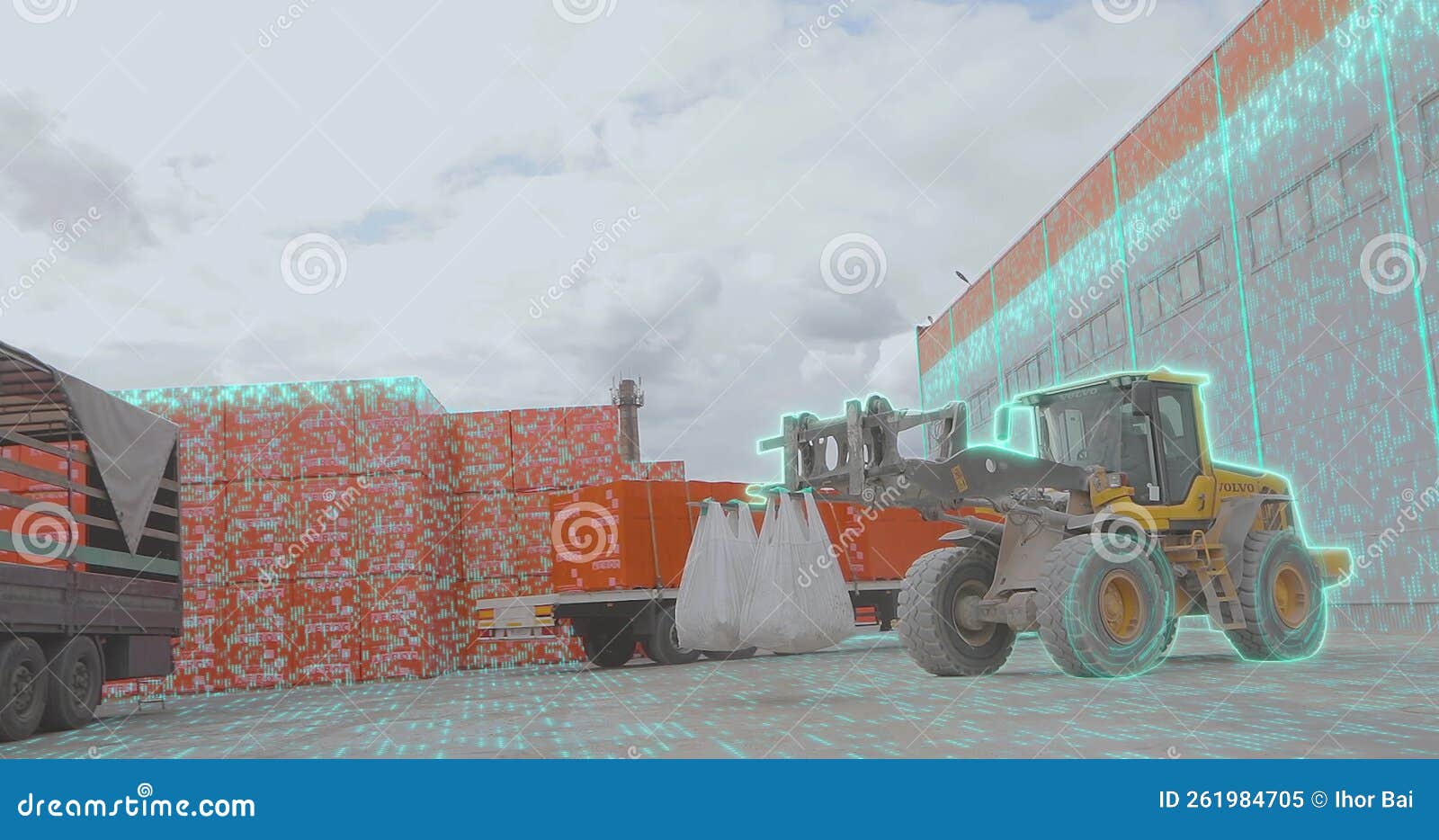 Loading Cargo into a Truck Concept. the Loader Puts the Load on the ...