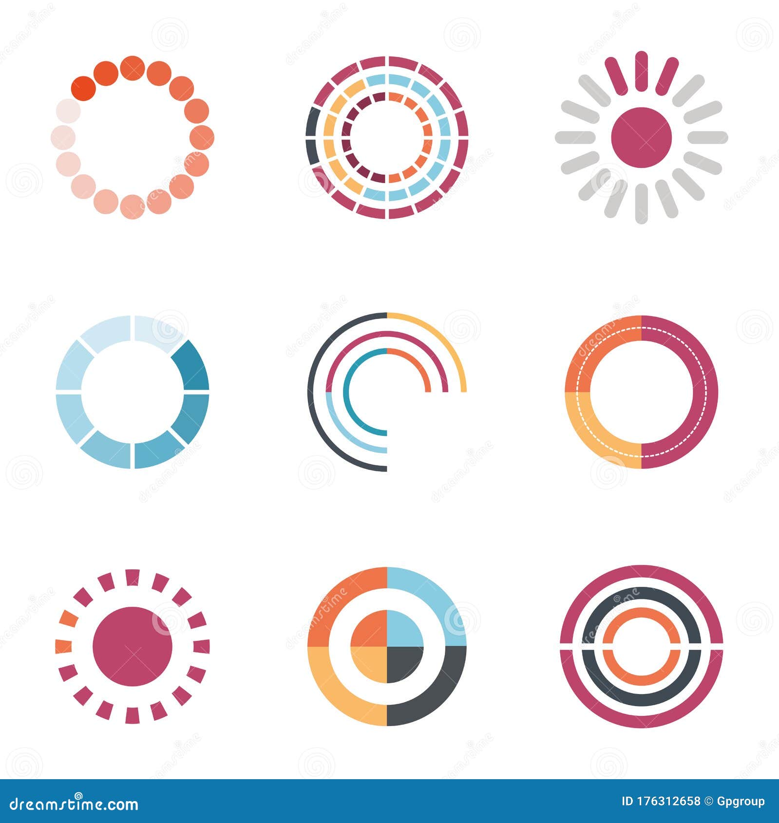 Loading Circles Flat Style Icon Set Vector Design Stock Vector ...