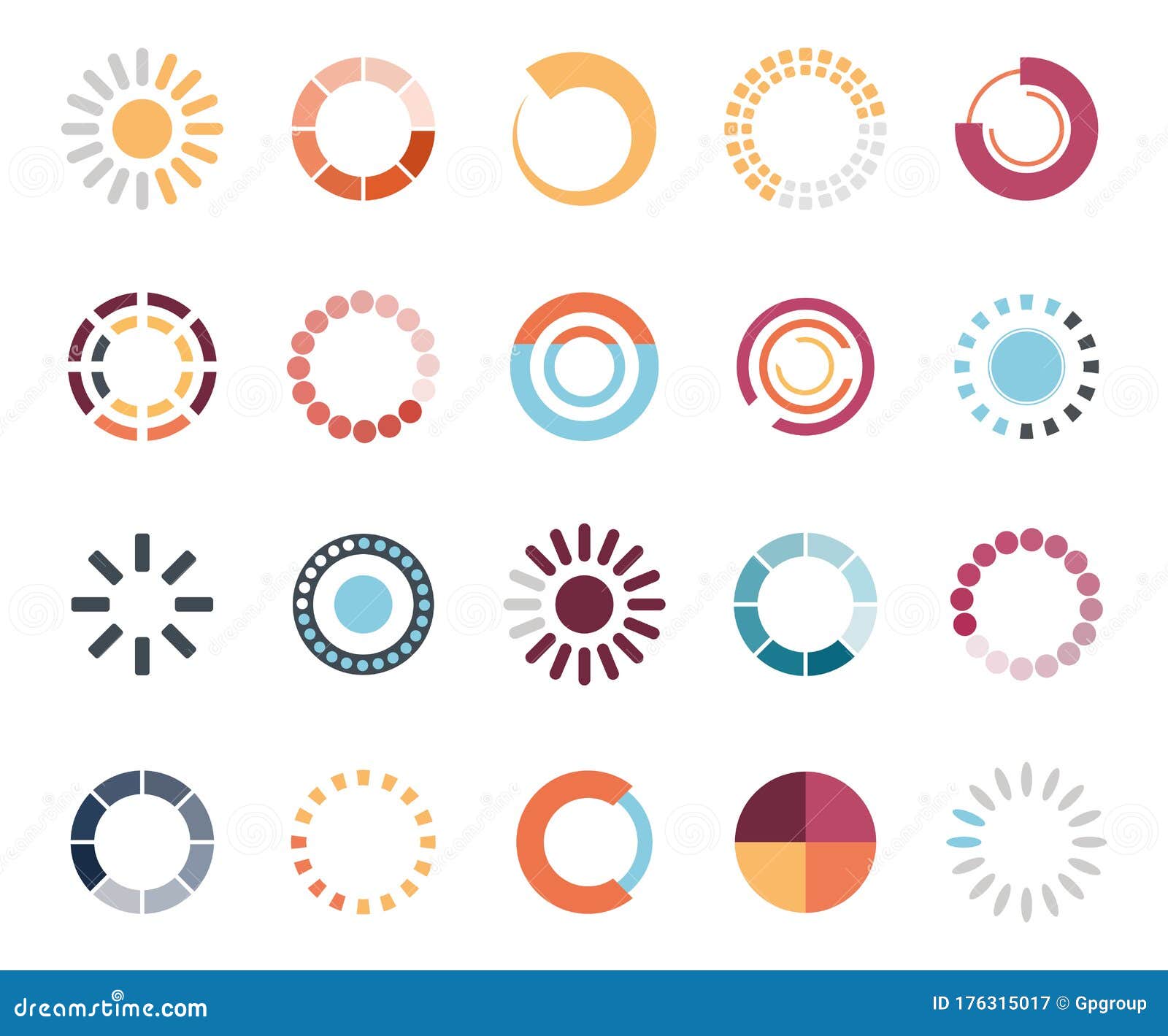 Loading Circles Flat Style Icon Set Vector Design Stock Vector ...