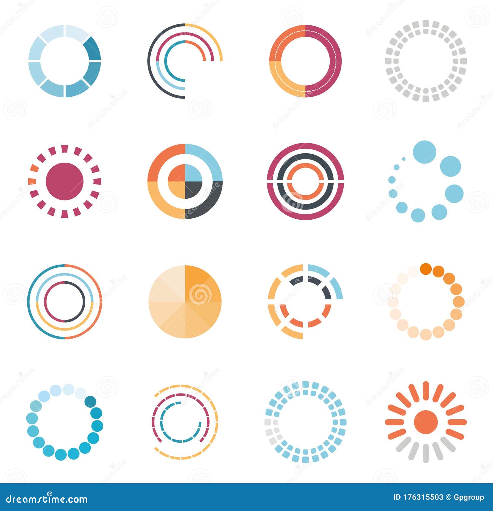 Loading Circles. User Interface Design Objects Buffering Process Upload Percent Elements ...