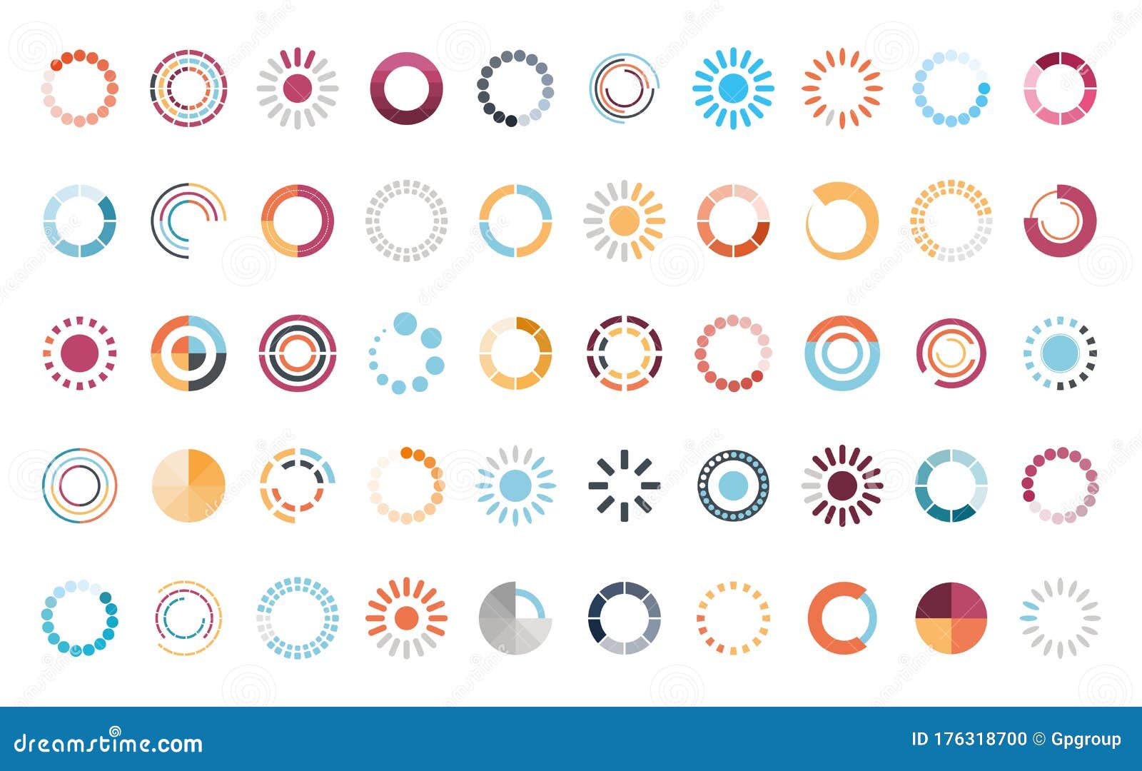 Loading Circles Flat Style Icon Set Vector Design Stock Vector ...