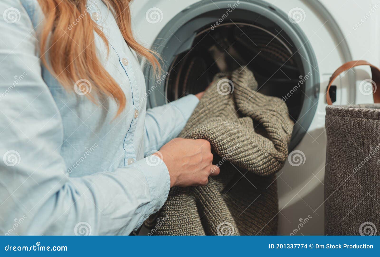 Loading Clothes into Washing Machine Stock Photo - Image of female ...