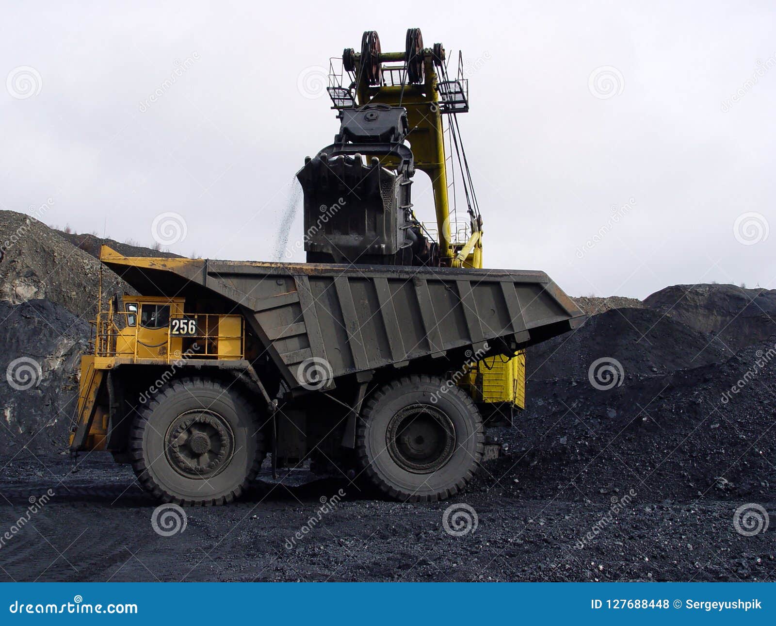 Loading Coal into a Mining Dump Truck Stock Photo - Image of industrial ...
