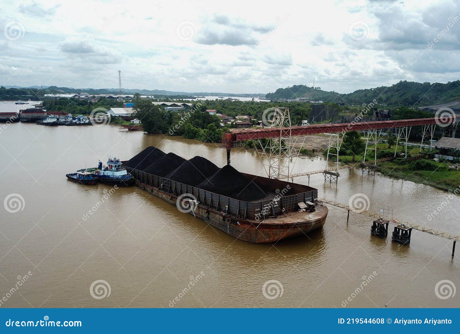 Loading Coal Onto the Barge from the Stock Pile, Aerial View Editorial ...