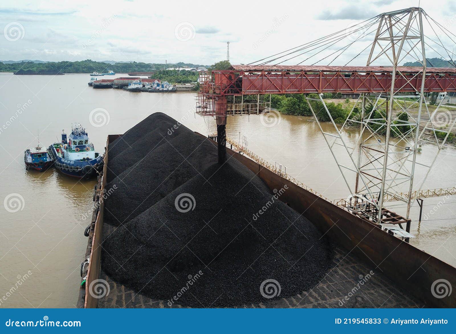 Loading Coal Onto the Barge from the Stock Pile, Aerial View Editorial ...
