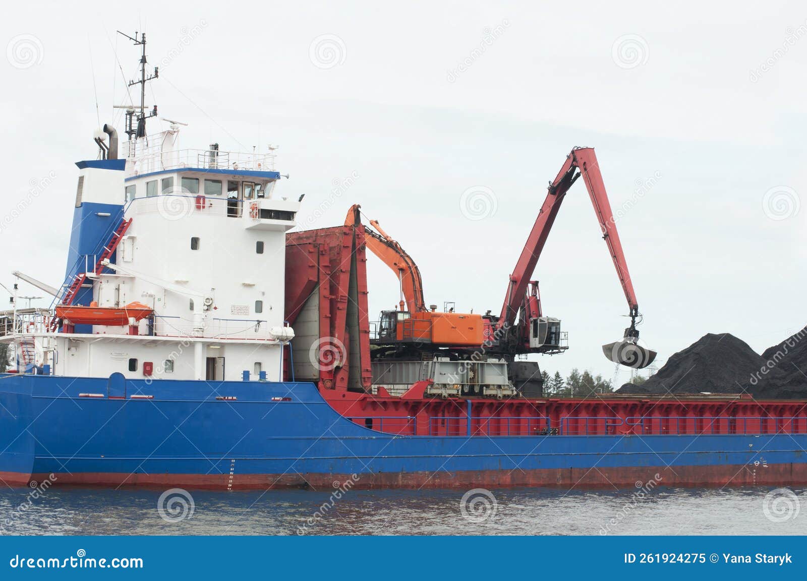 Loading coal on ship stock image. Image of vacation - 261924275