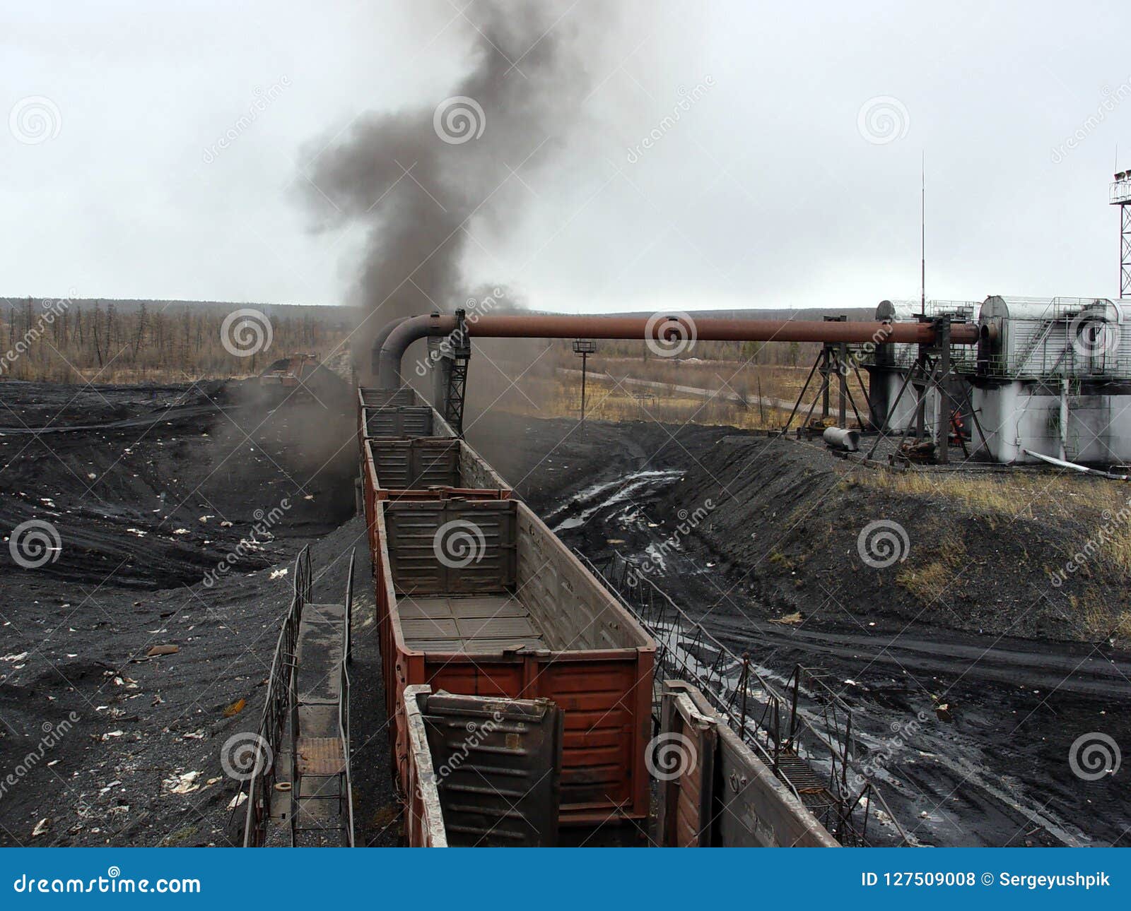 Loading of Coal into Wagons at the Processing Plant Stock Photo - Image ...