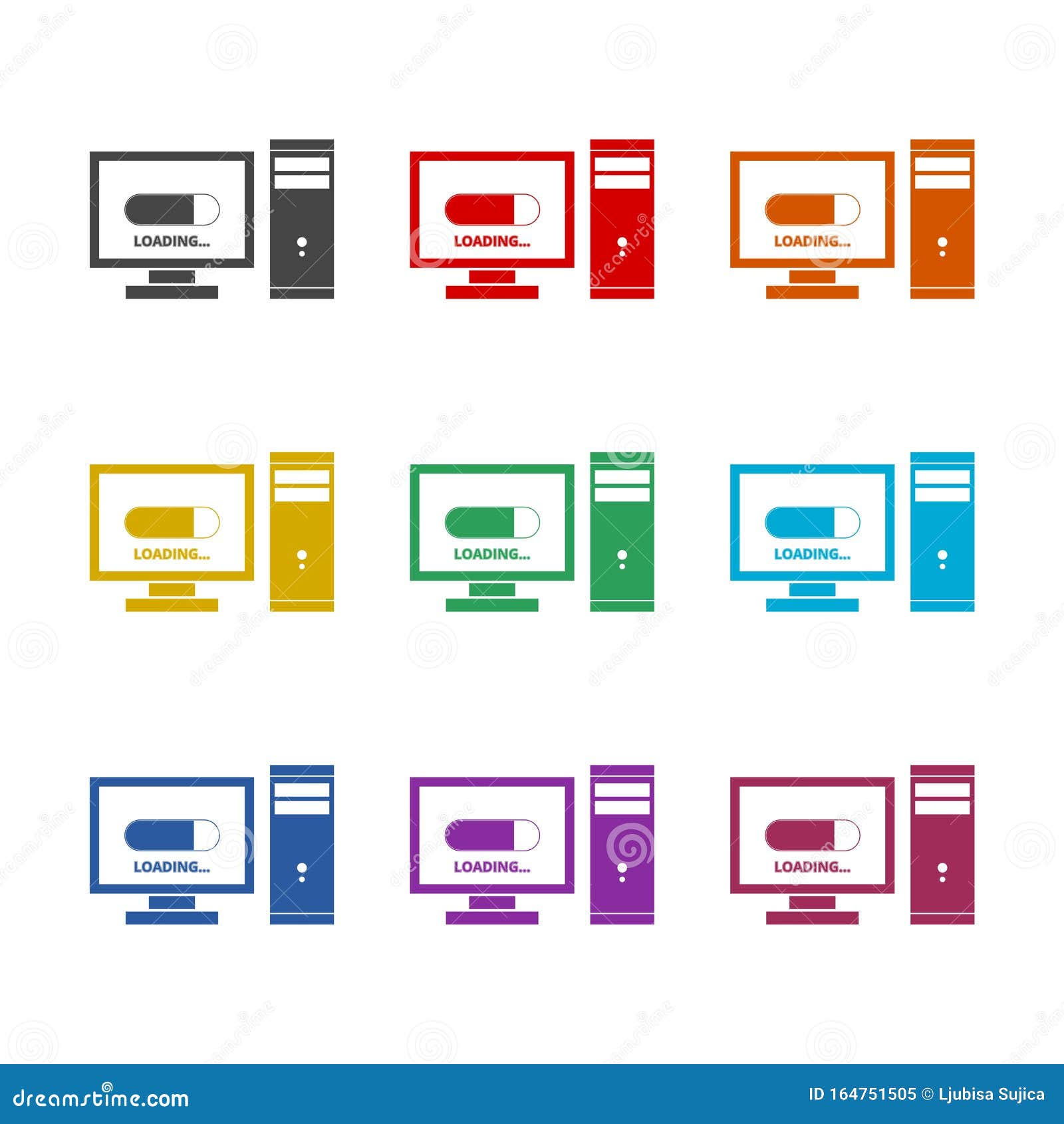 Loading Computer Update Color Icon Set Isolated on White Background ...