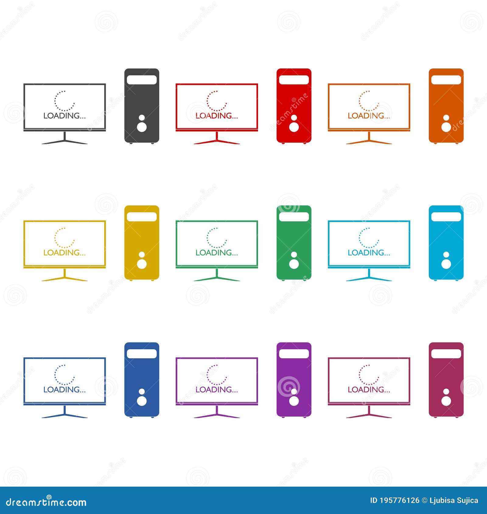 Loading Computer Update Icon, Color Set Stock Vector - Illustration of ...