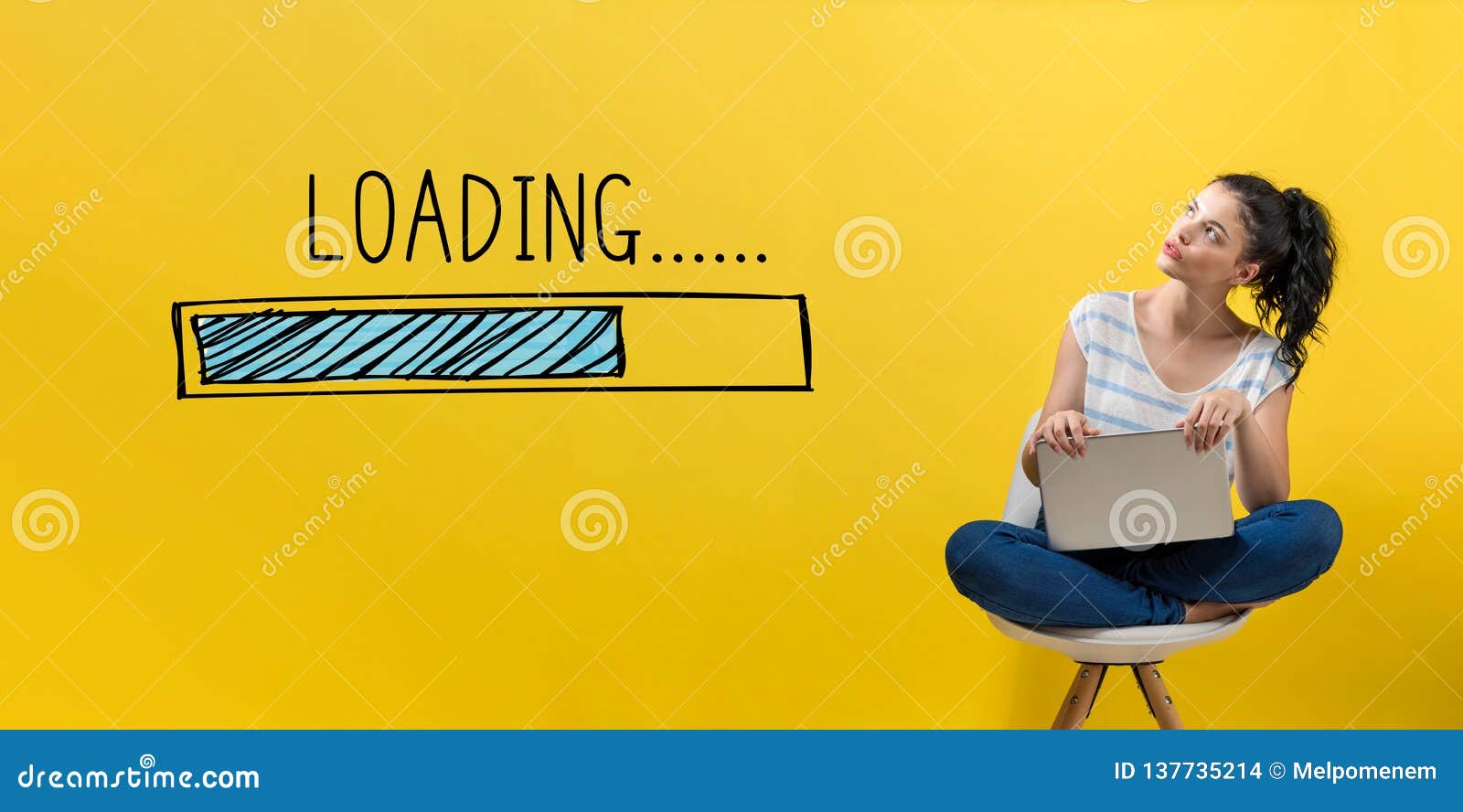 Loading Concept with Woman Using a Laptop Stock Photo - Image of start ...