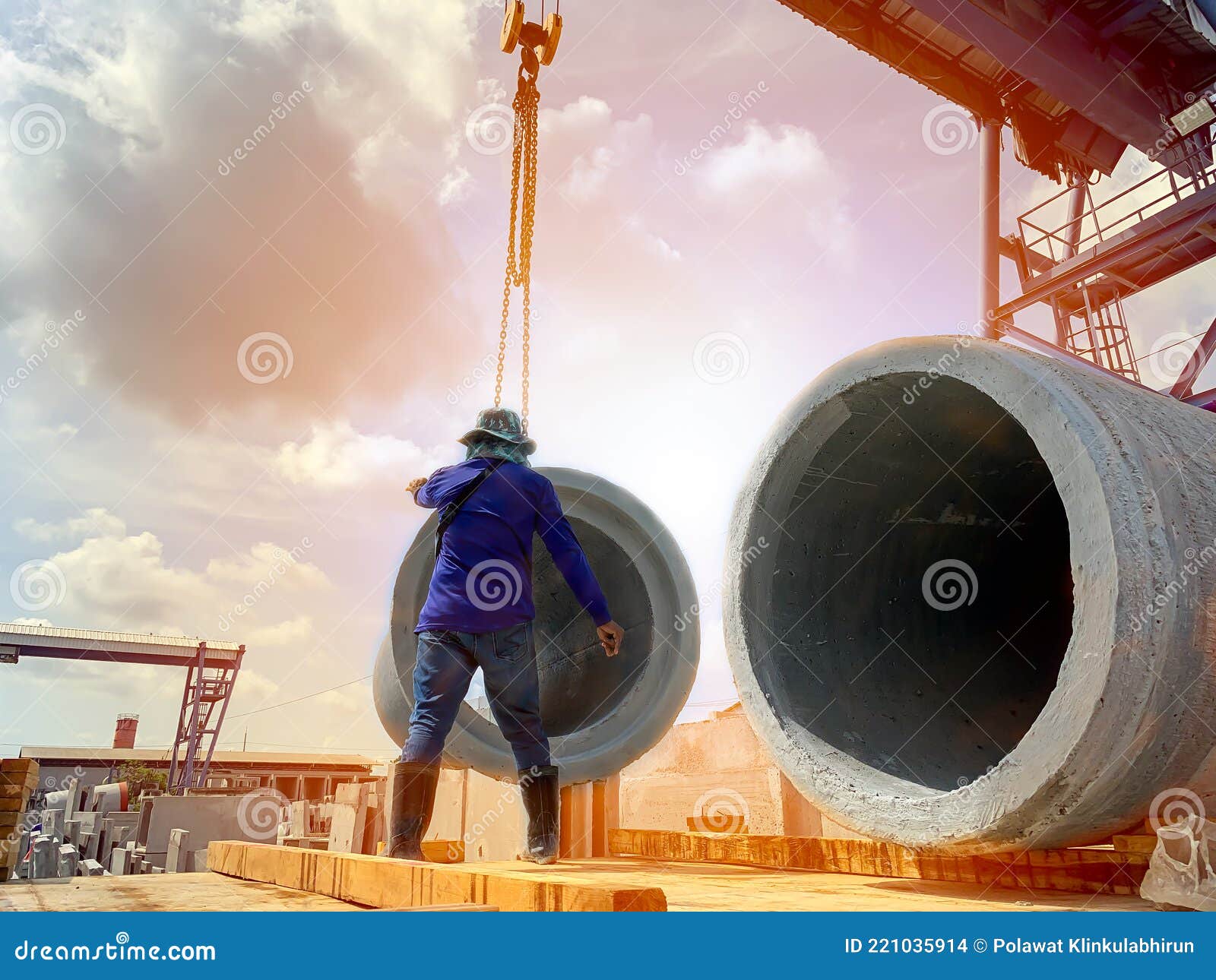 Loading Concrete Pipe on the Trailer Floor Stock Photo - Image of ...
