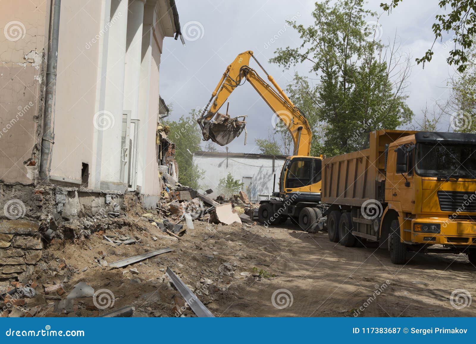 Man Loading Of Construction Debris Container On Truck Stock Photography ...