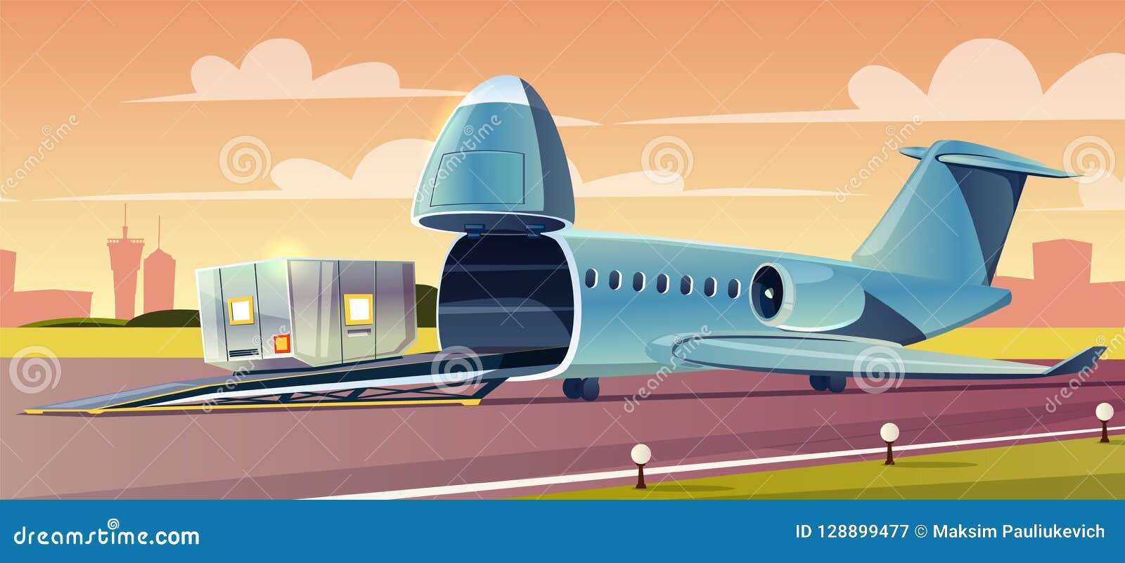 Loading Container On Cargo Airplane Cartoon Vector | CartoonDealer.com ...