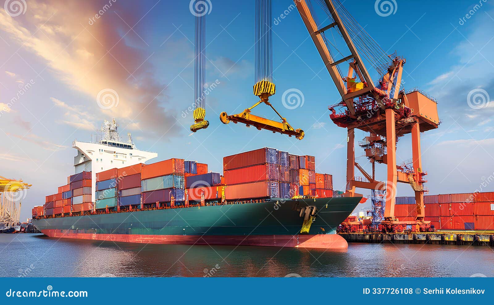 Loading Container into Cargo Ship by Industrial Crane. Crane Lifts ... Loading Container into Cargo Ship by Industrial Crane. Crane Lifts ...