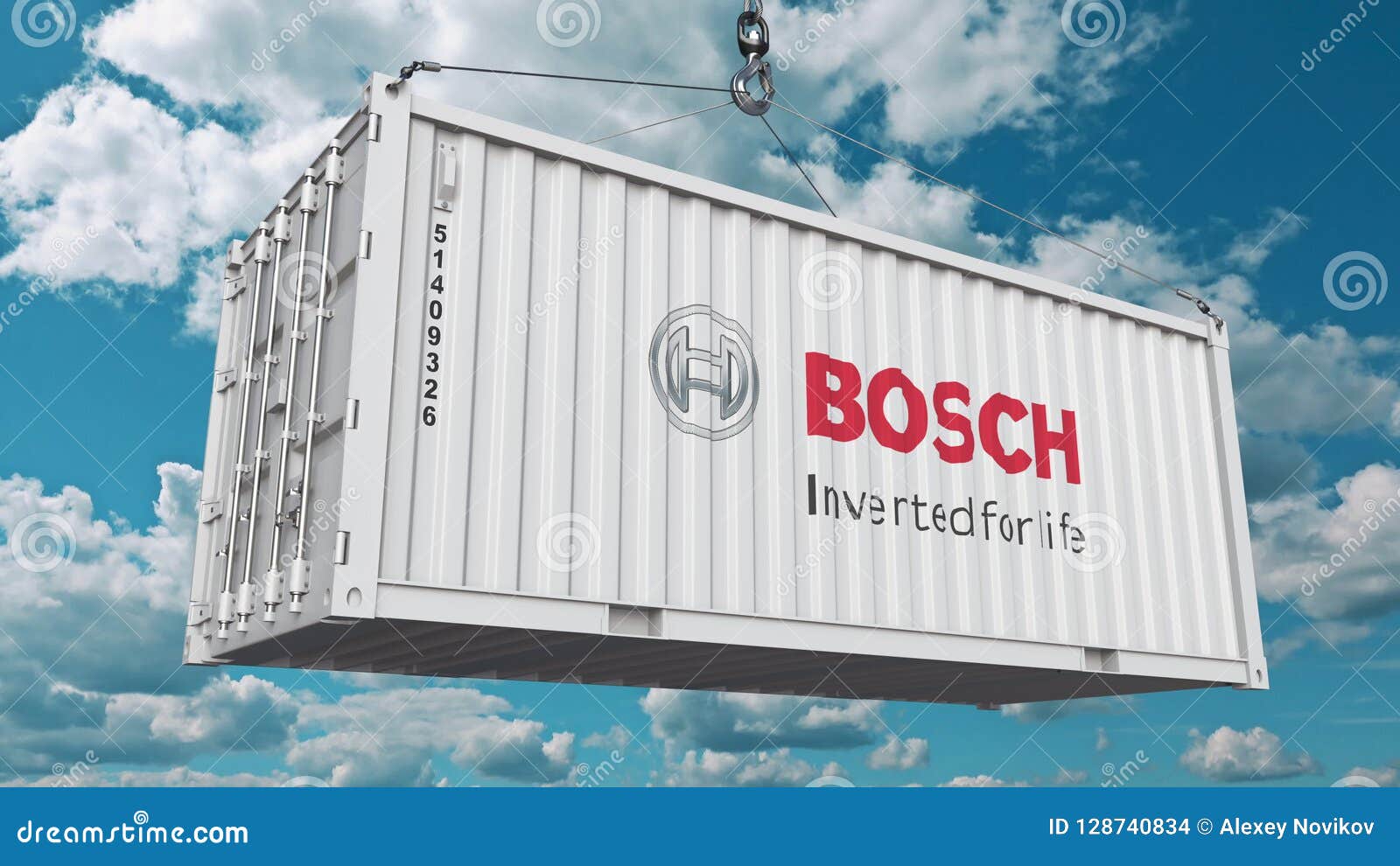 Loading Cargo Container with Bosch Logo. Editorial 3D Rendering ...