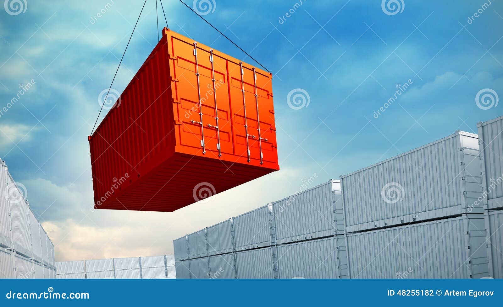 Loading Sea Container. Port Crane Lift Cargo Container. Container ...