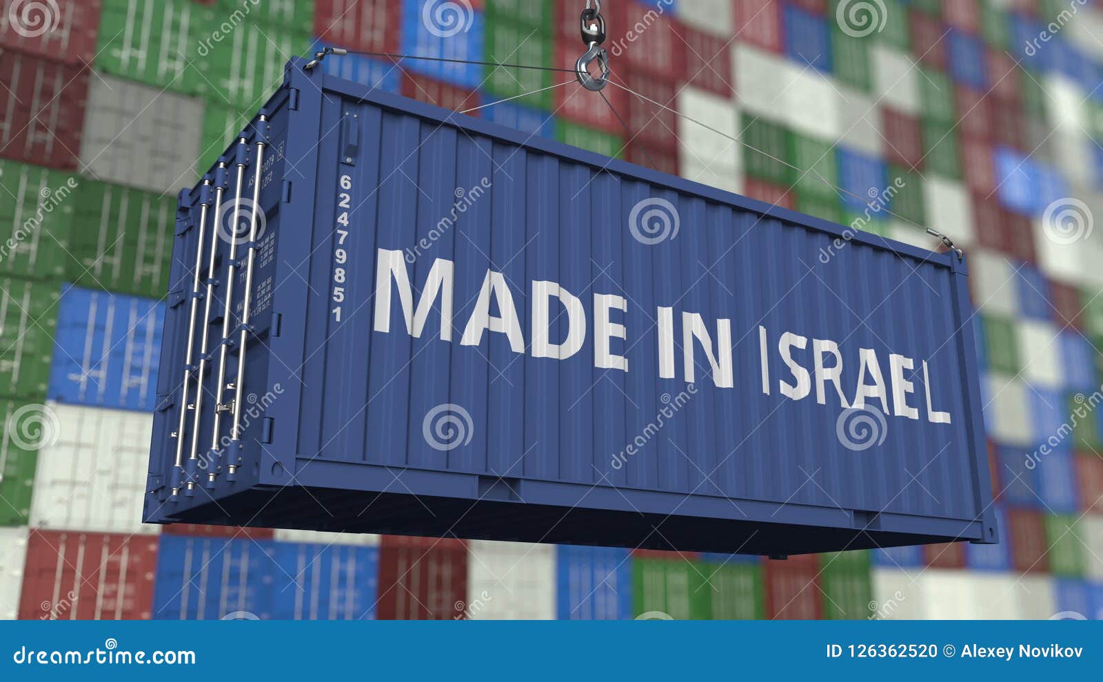 Loading Container with MADE in ISRAEL Caption. Israeli Import or Export ...
