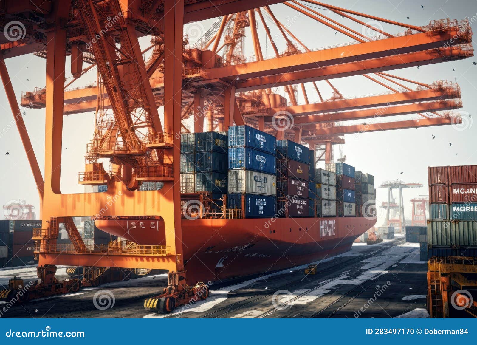 Loading a Container Ship at Cargo Berth of the Seaport Using Port ...