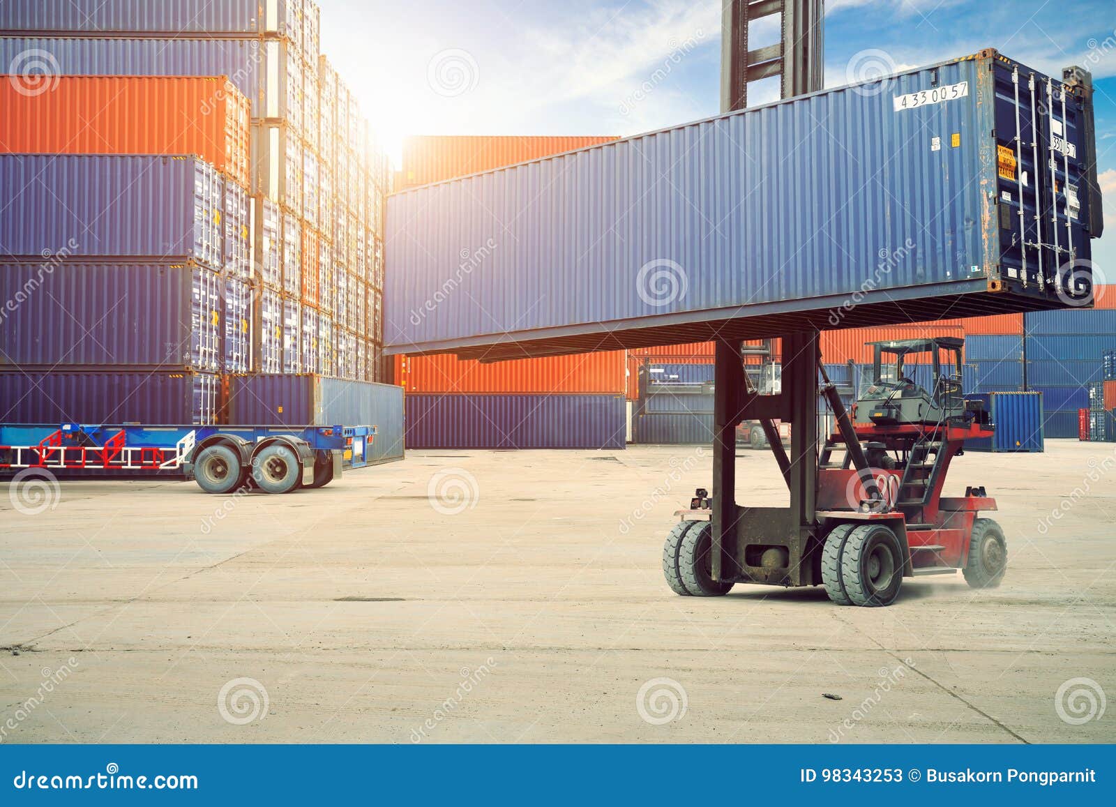 Loading Containers Box To Truck for Logistic Import Export Background ...