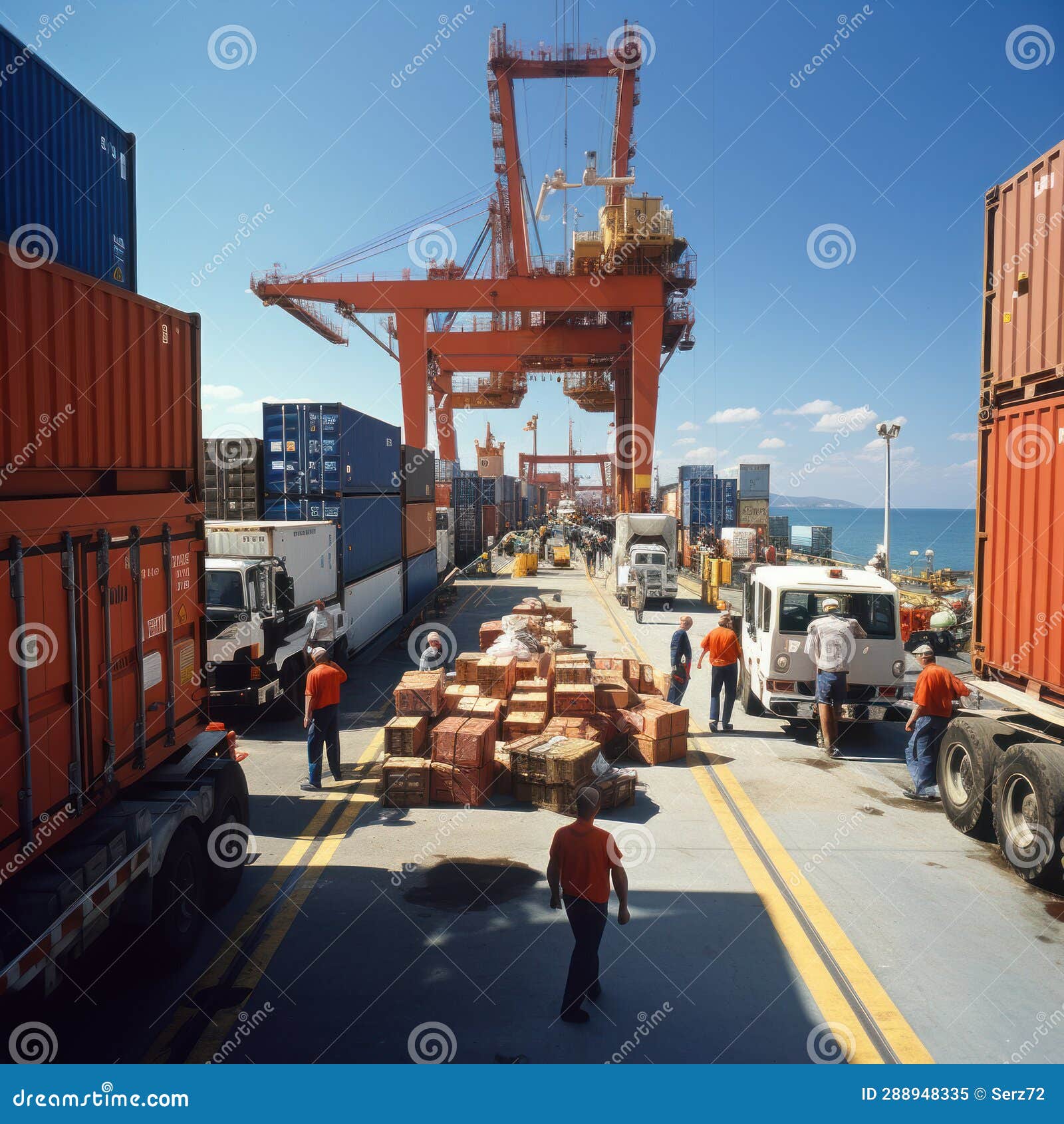 Loading Containers on a Cargo Ship Stock Illustration - Illustration of ...