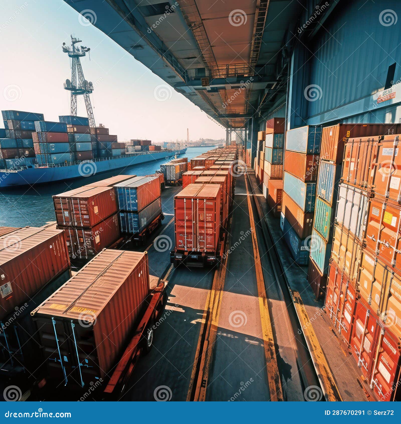 Loading Containers on a Cargo Ship Stock Image - Image of shipment ...