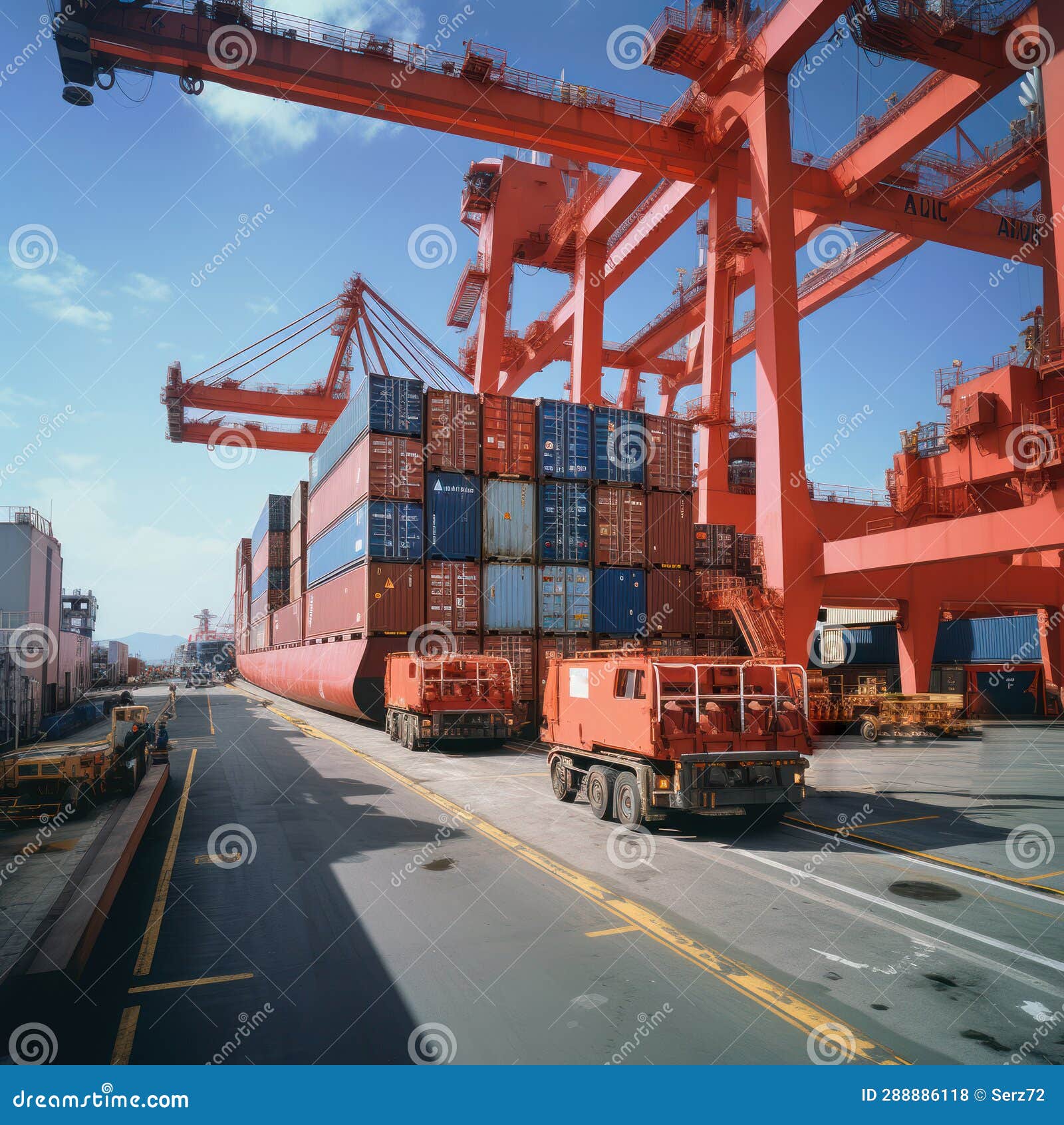 Loading Containers on a Cargo Ship Stock Photo - Image of vessel ...