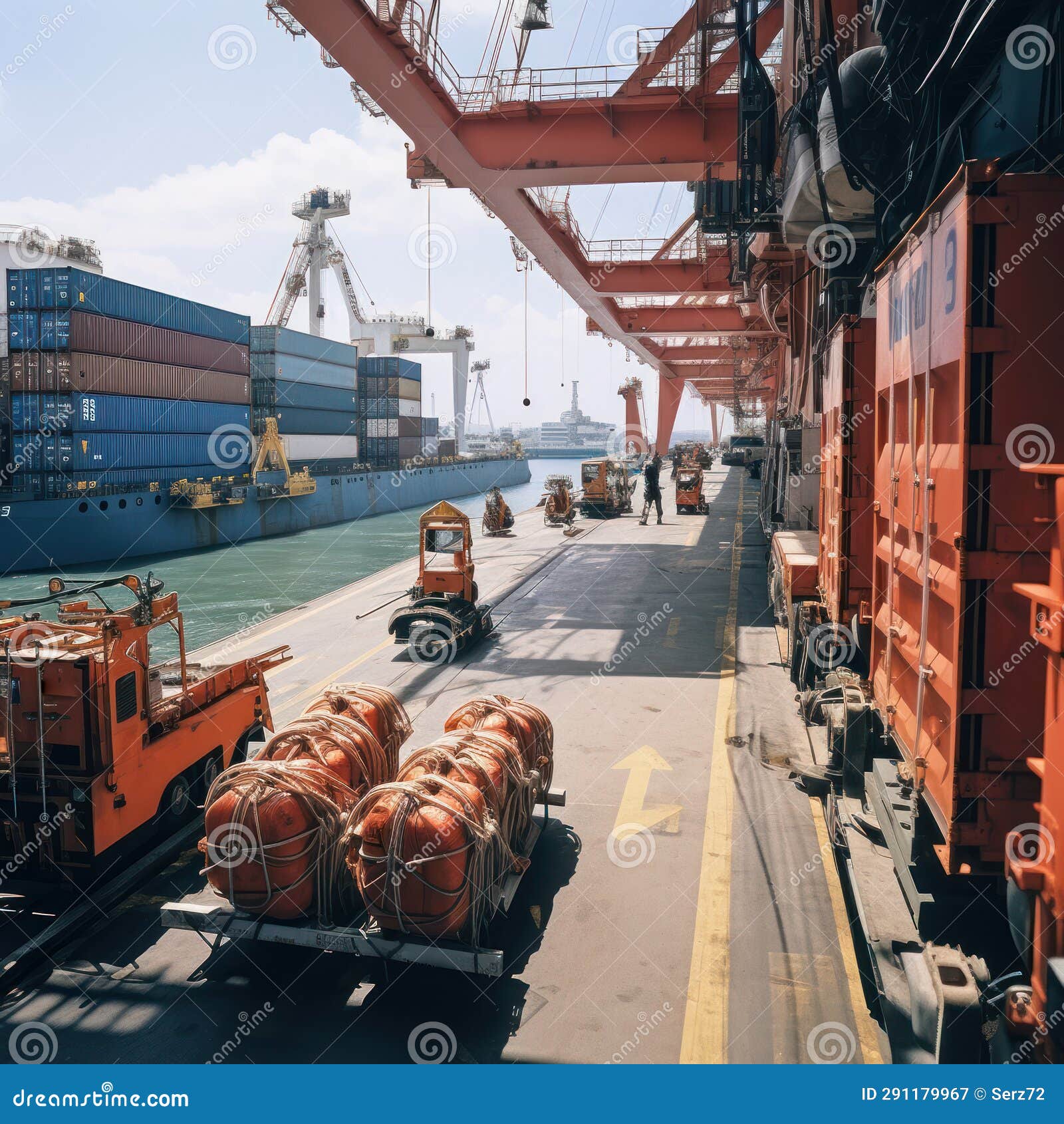 Loading Containers on a Cargo Ship Stock Illustration - Illustration of ...