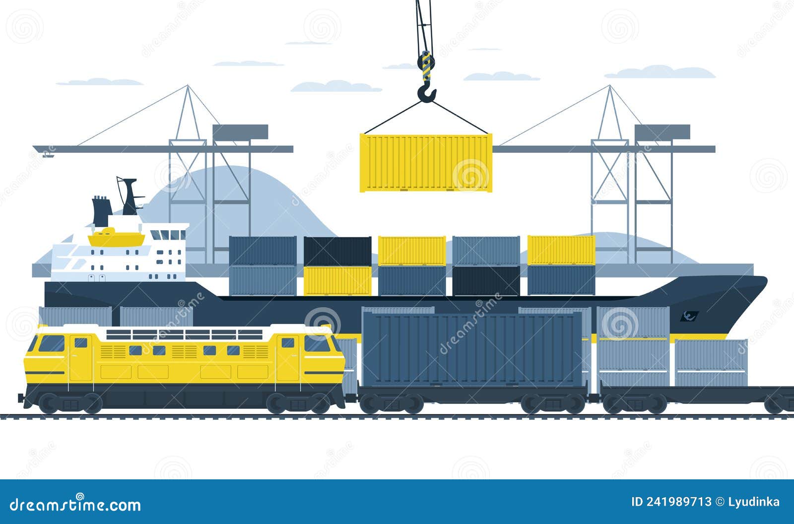 Loading Containers on a Freight Train in the Port from a Container Ship ...