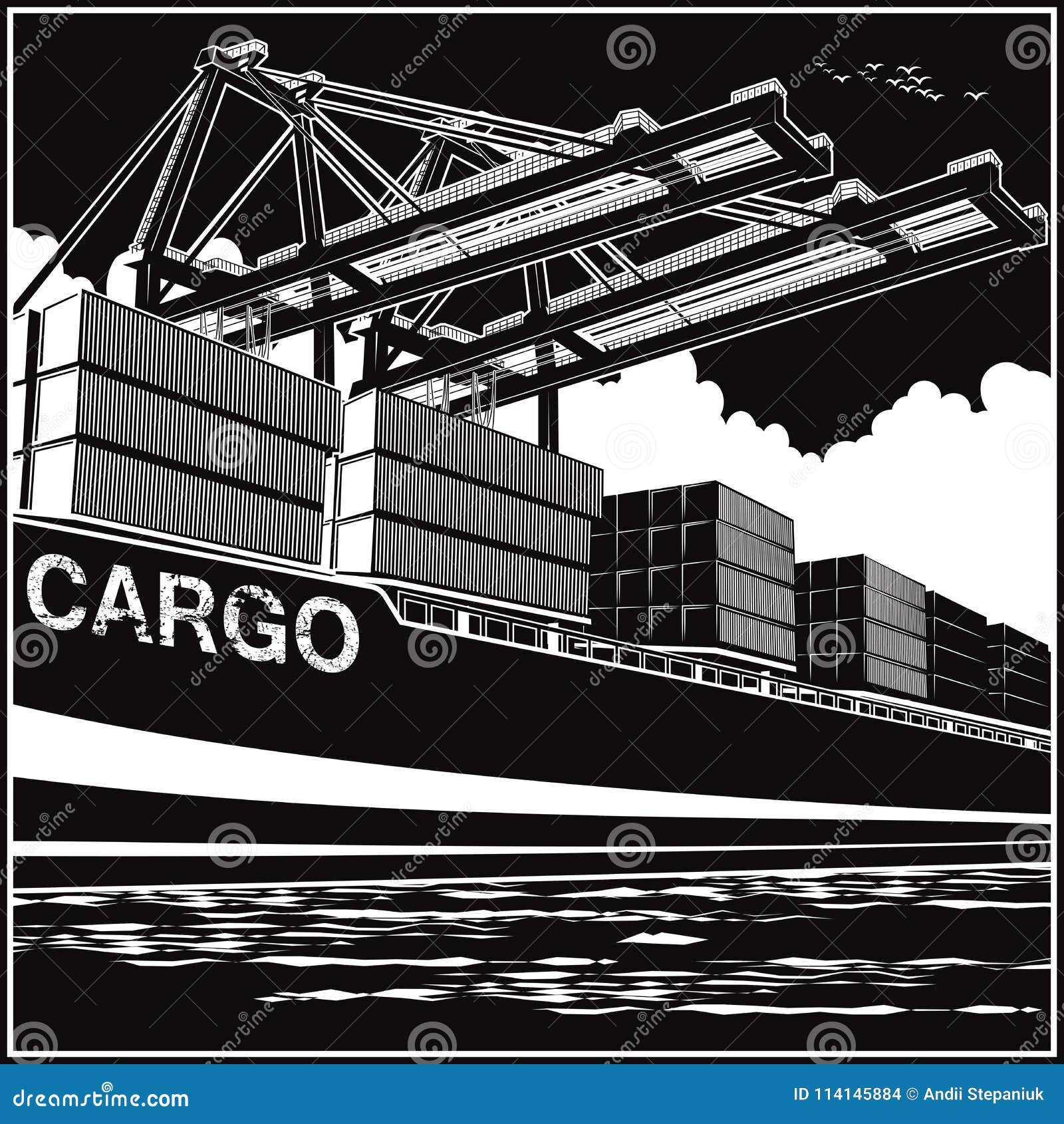 Loading of Containers by Port Cranes Stock Vector - Illustration of ...